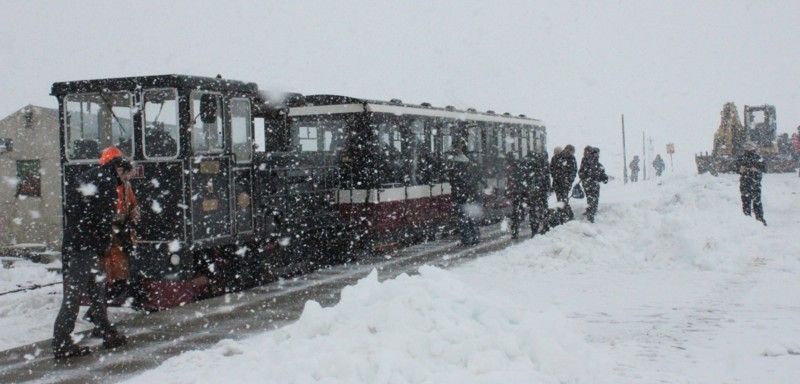 Snowdon Mountain Railway in the Snow with New Carriages from Garmendale ...